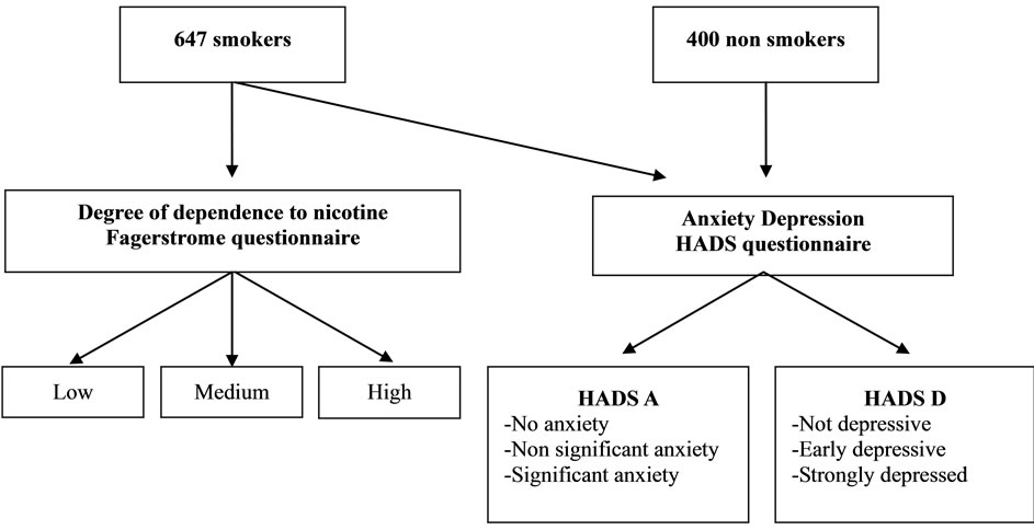 Relationship between the degree of dependence to nicotine, and the ...