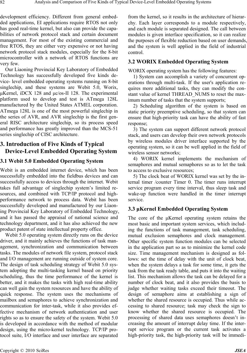 Analysis And Comparison Of Five Kinds Of Typical Device Level Embedded 