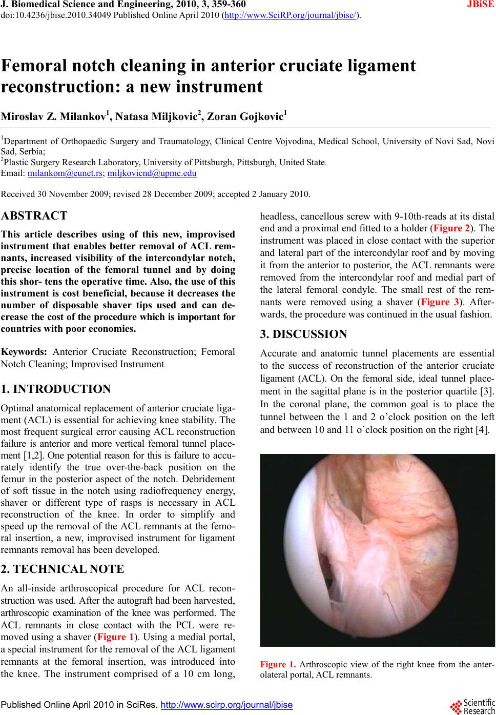 Femoral notch cleaning in anterior cruciate ligament reconstruction: a ...