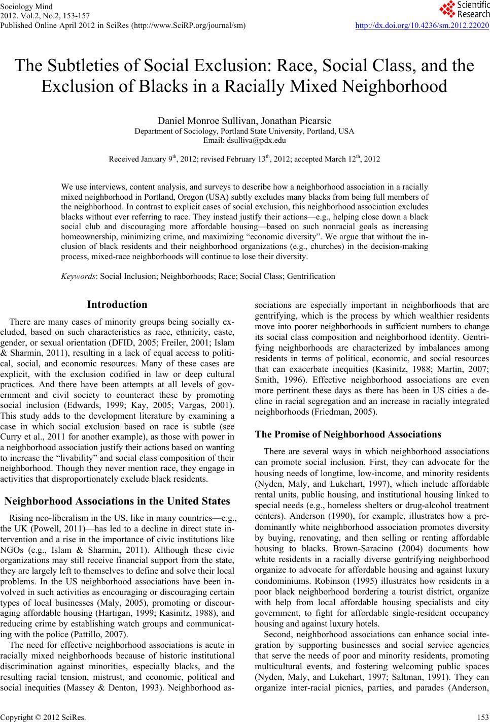 The Subtleties of Social Exclusion: Race, Social Class, and the ...