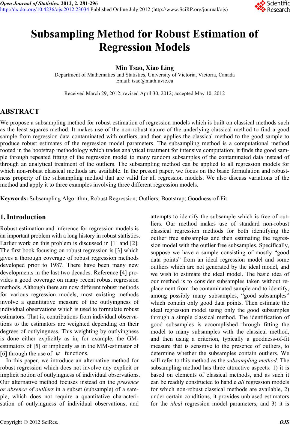 Subsampling Method for Robust Estimation of Regression Models