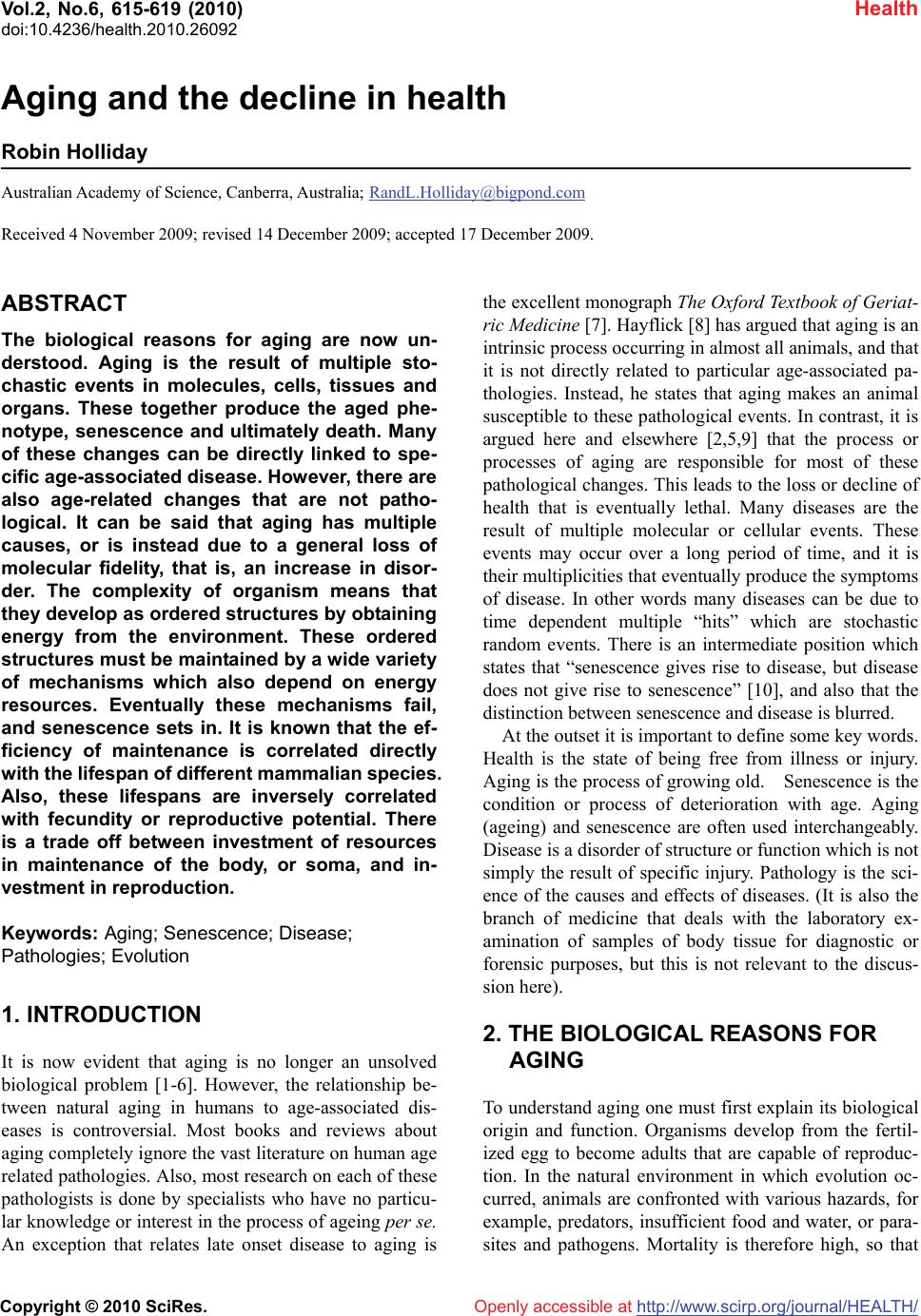 Aging and the decline in health