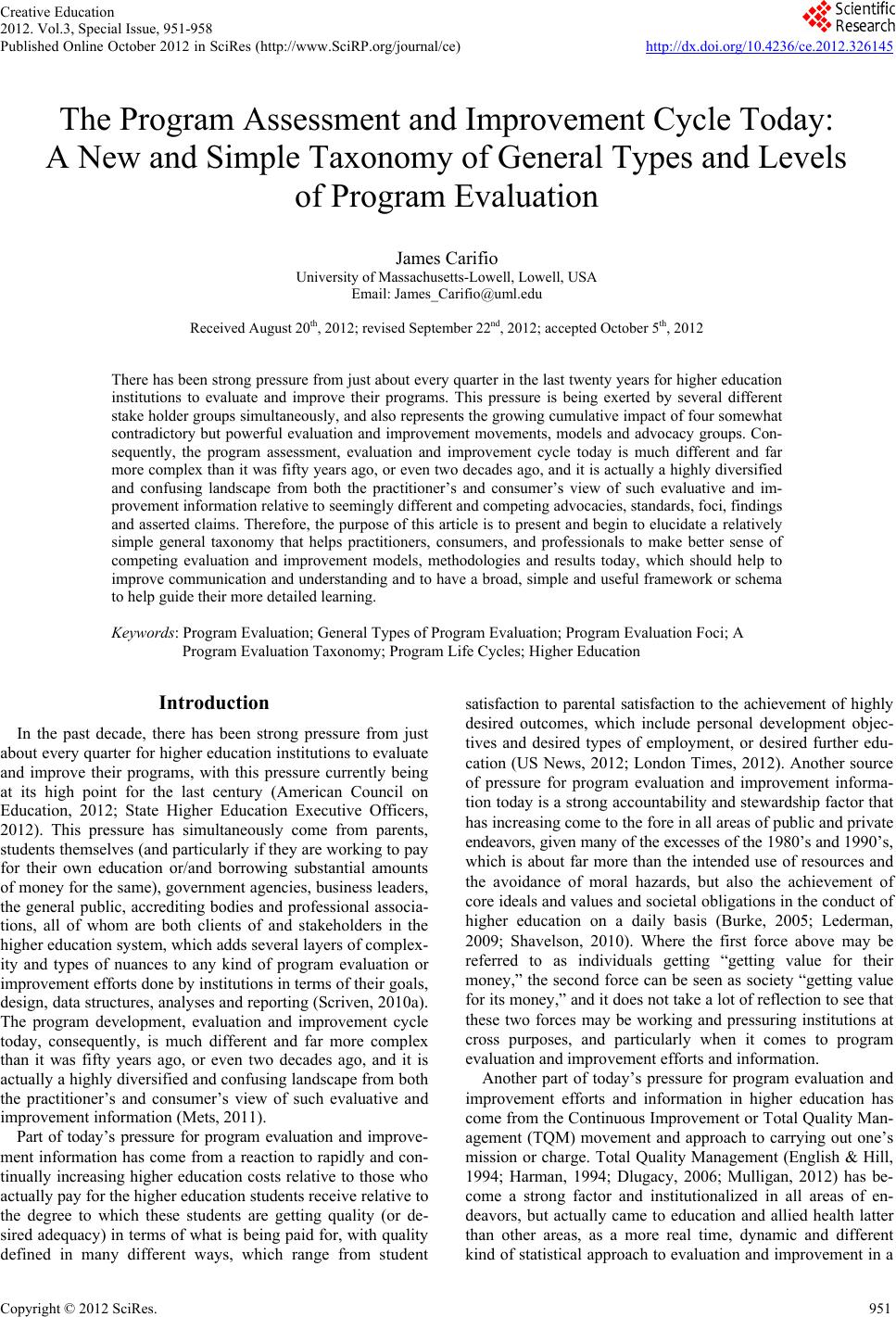 The Program Assessment and Improvement Cycle Today: A New and Simple ...