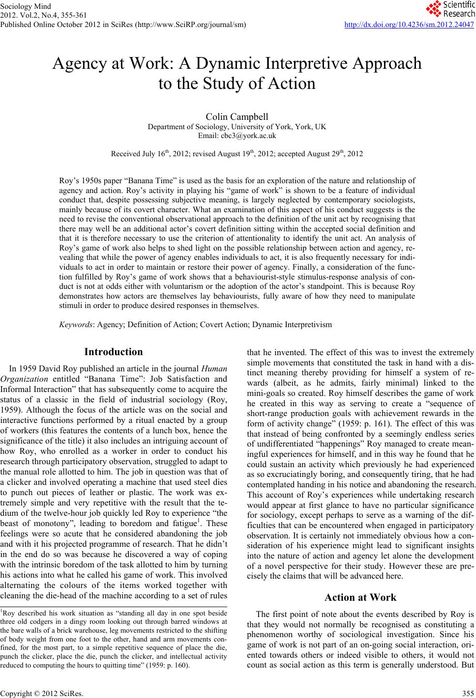 Agency at Work: A Dynamic Interpretive Approach