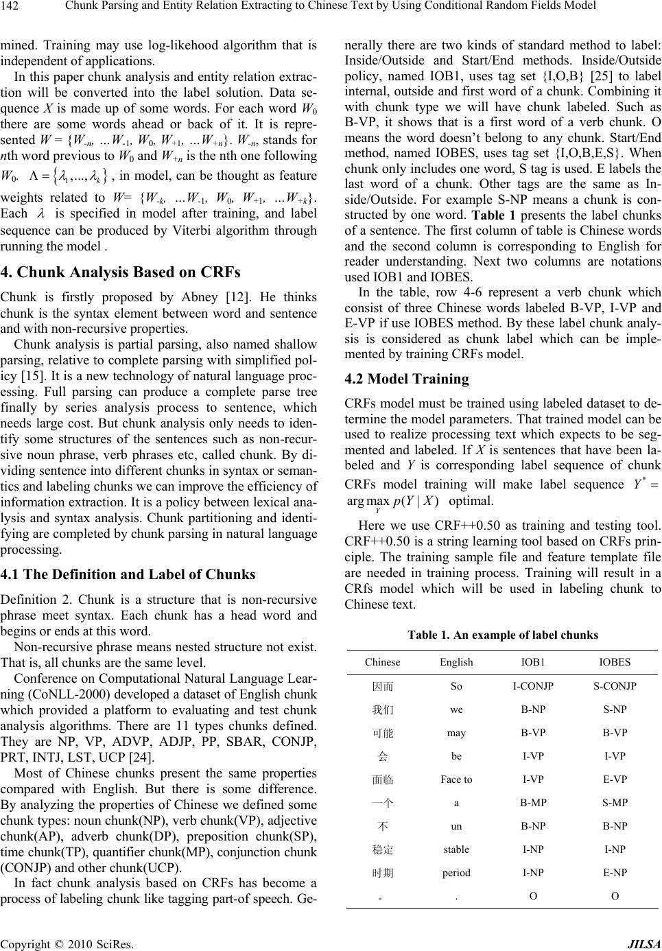 Chunk Parsing and Entity Relation Extracting to Chinese Text by Using Conditional Random Fields ...