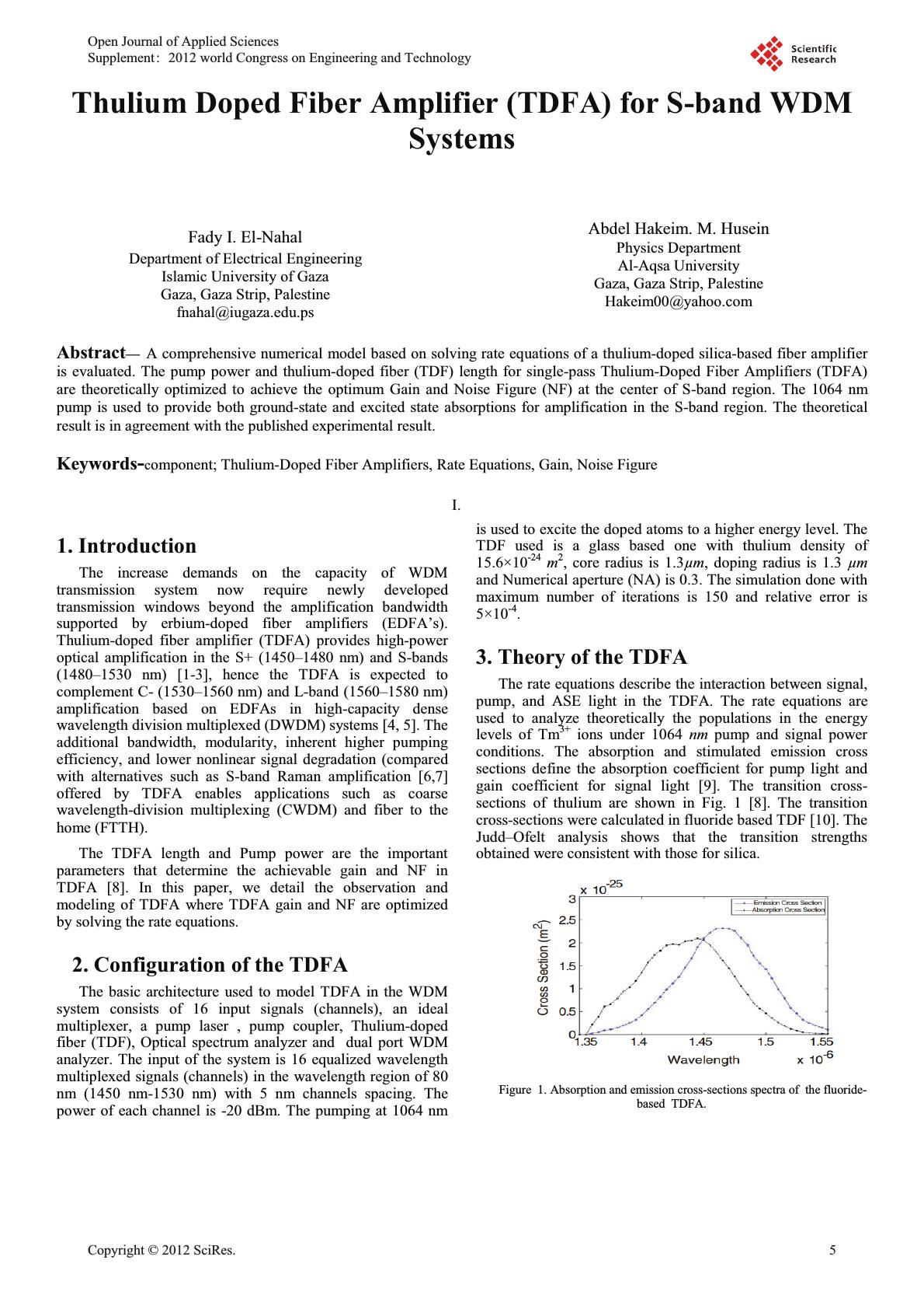 Thulium Doped Fiber Amplifier (TDFA) for S-band WDM Systems