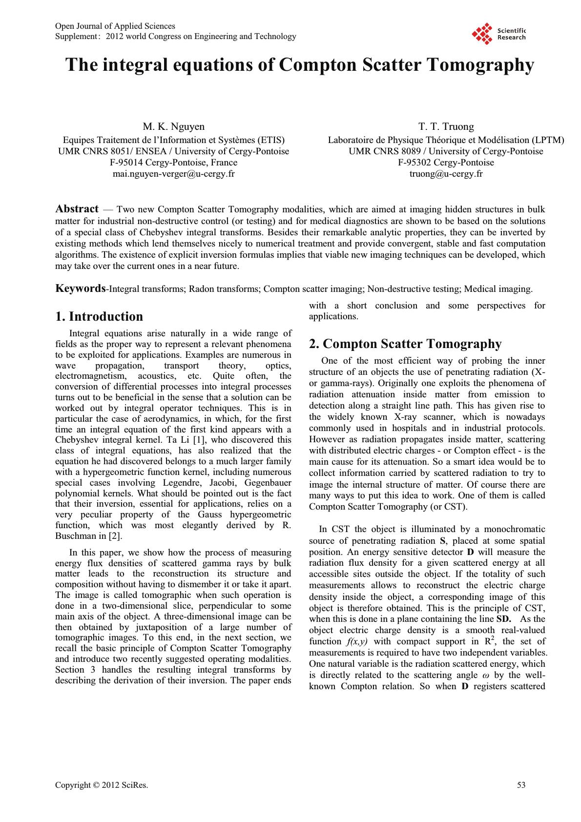 The integral equations of Compton Scatter Tomography