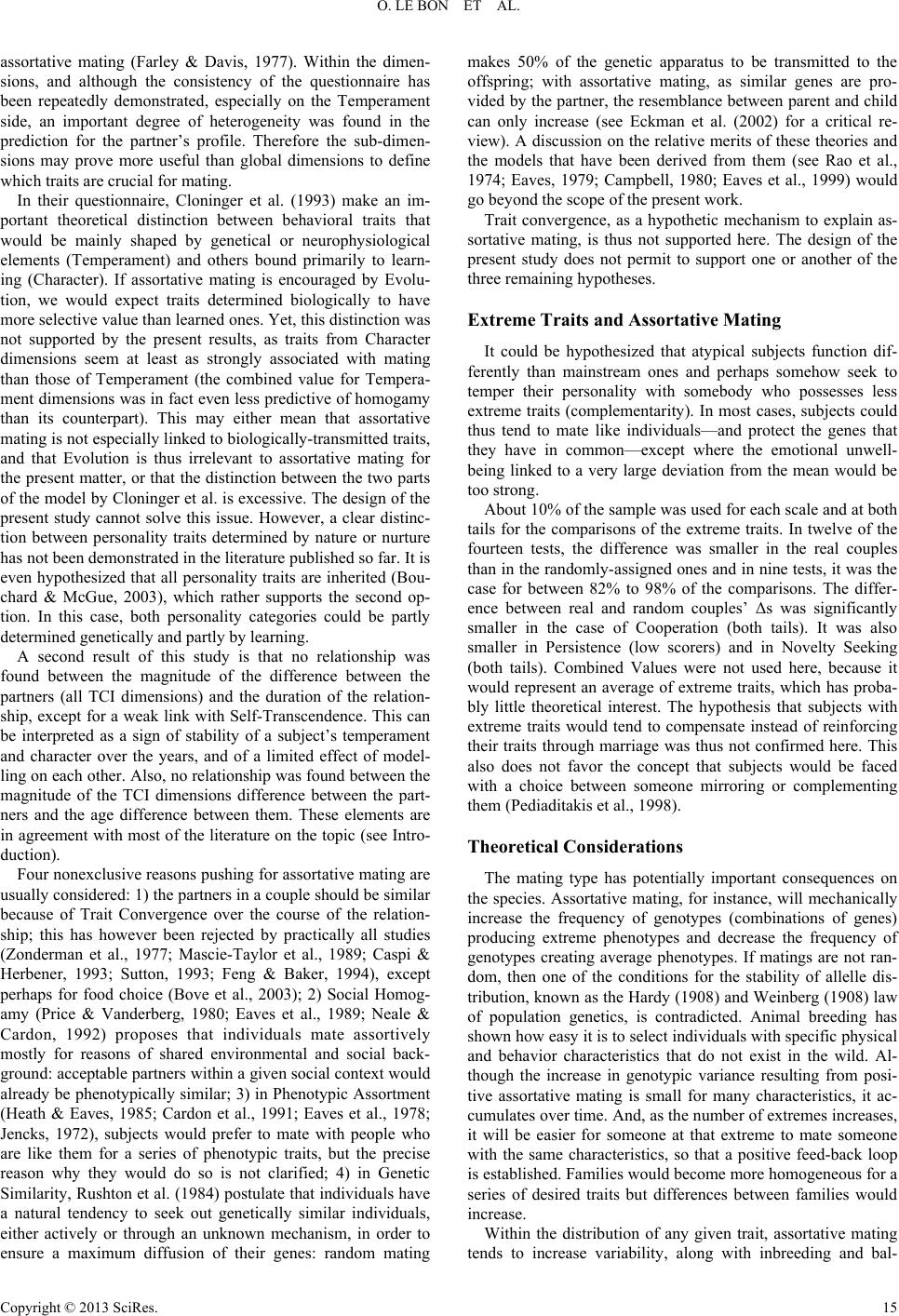 Assortative Mating and Personality in Human Couples: A Study Using ...