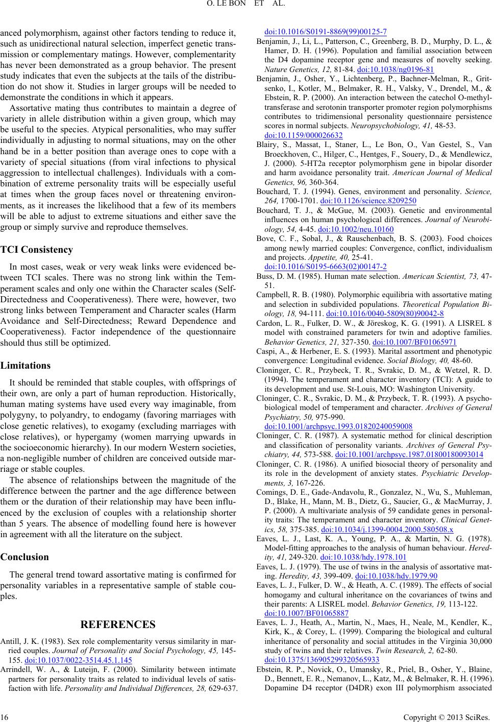Assortative Mating and Personality in Human Couples: A Study Using ...