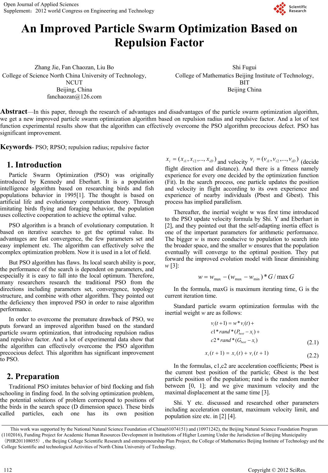An Improved Particle Swarm Optimization Based on Repulsion Factor