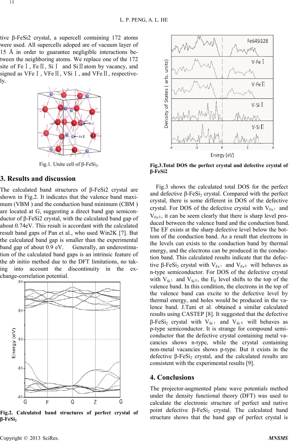 First Principle Study on the Electric Structure of β-FeSi 2 with Native ...