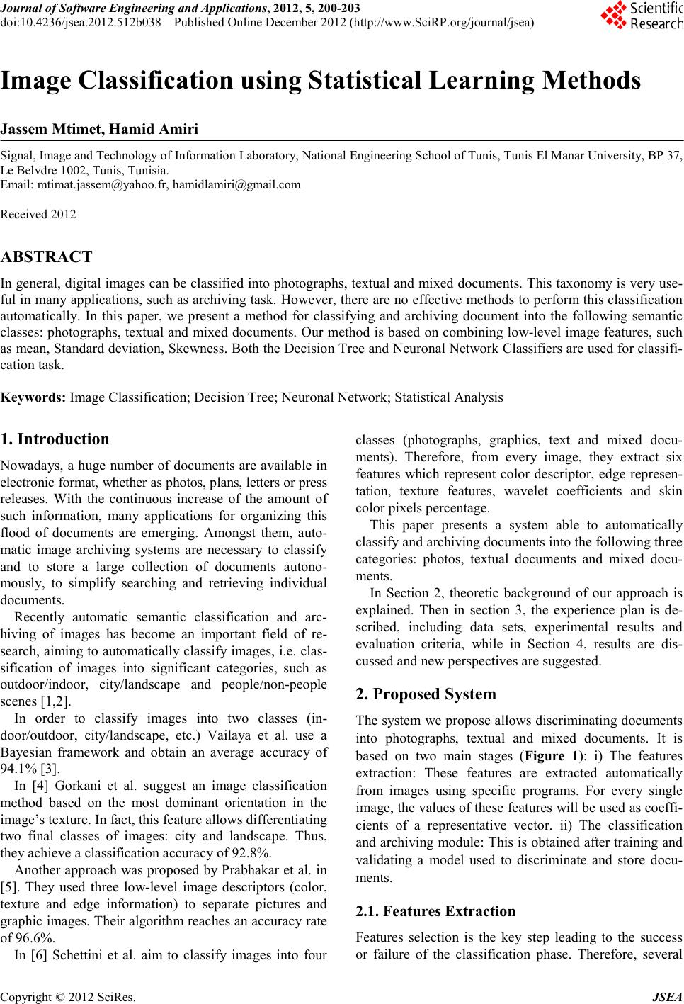Image Classification using Statistical Learning Methods