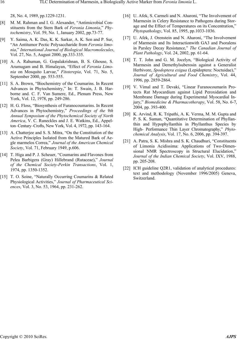 TLC Determination of Marmesin, a Biologically Active Marker from ...
