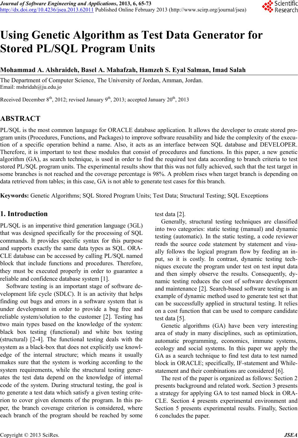Using Genetic Algorithm as Test Data Generator for Stored PL/SQL ...