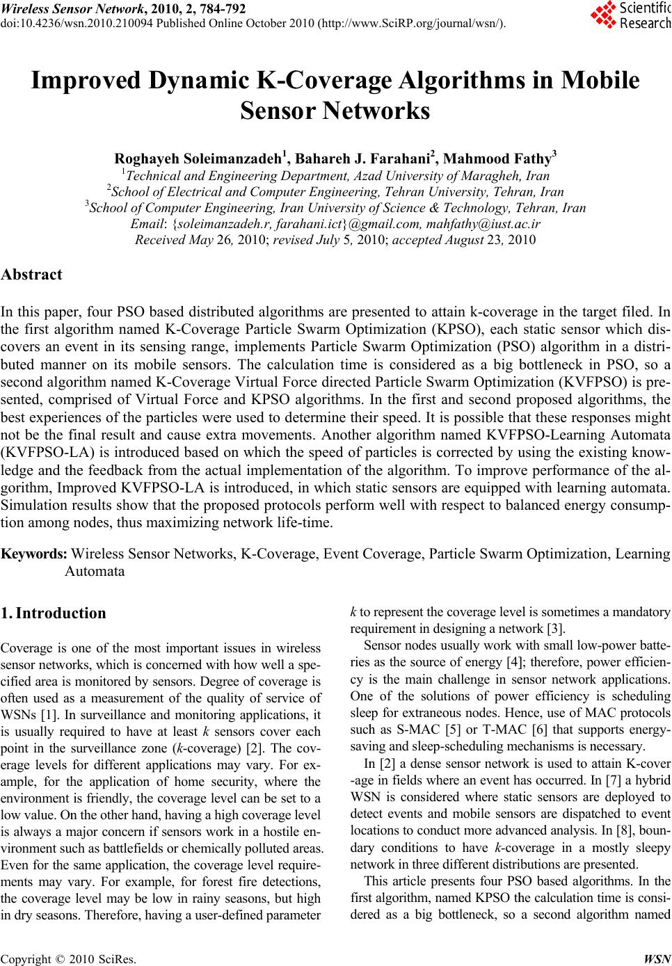 Improved Dynamic K Coverage Algorithms In Mobile Sensor Networks