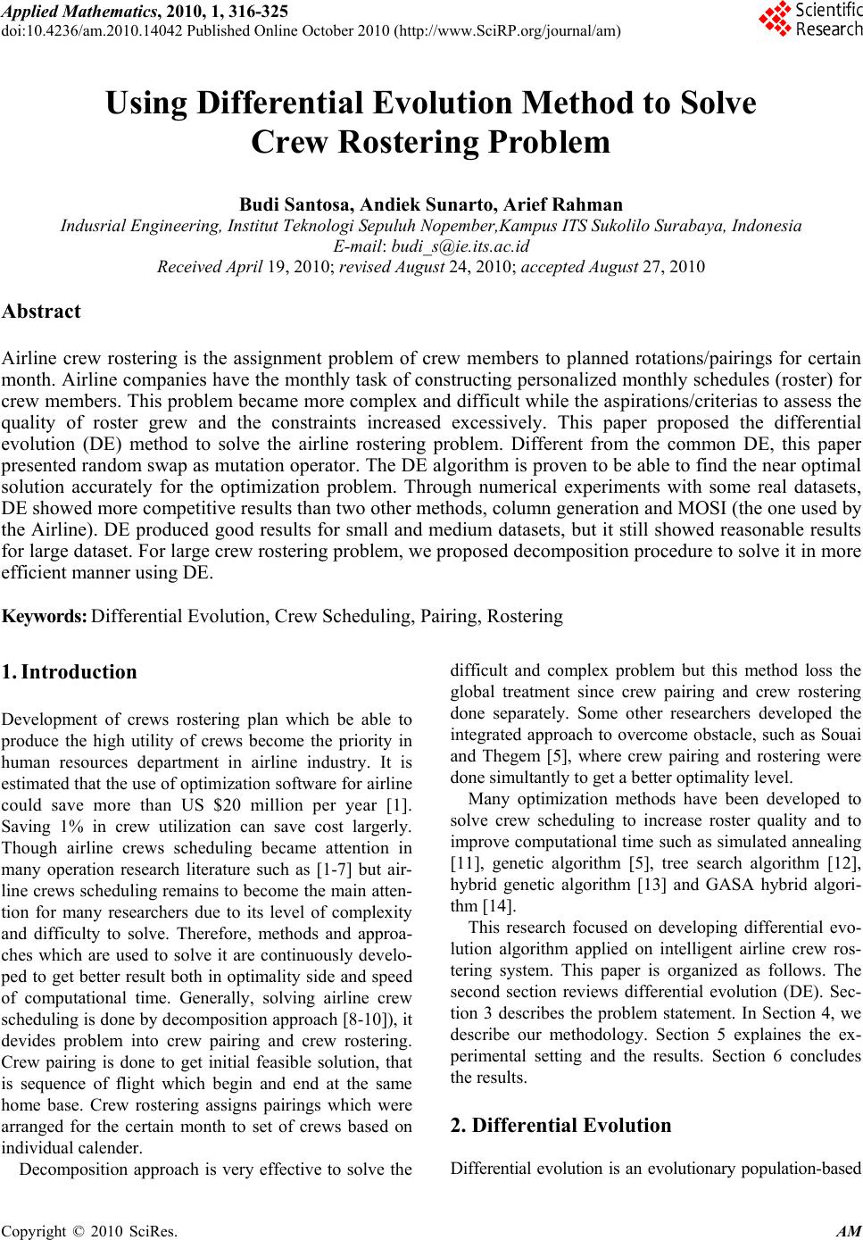 Using Differential Evolution Method to Solve Crew Rostering Problem