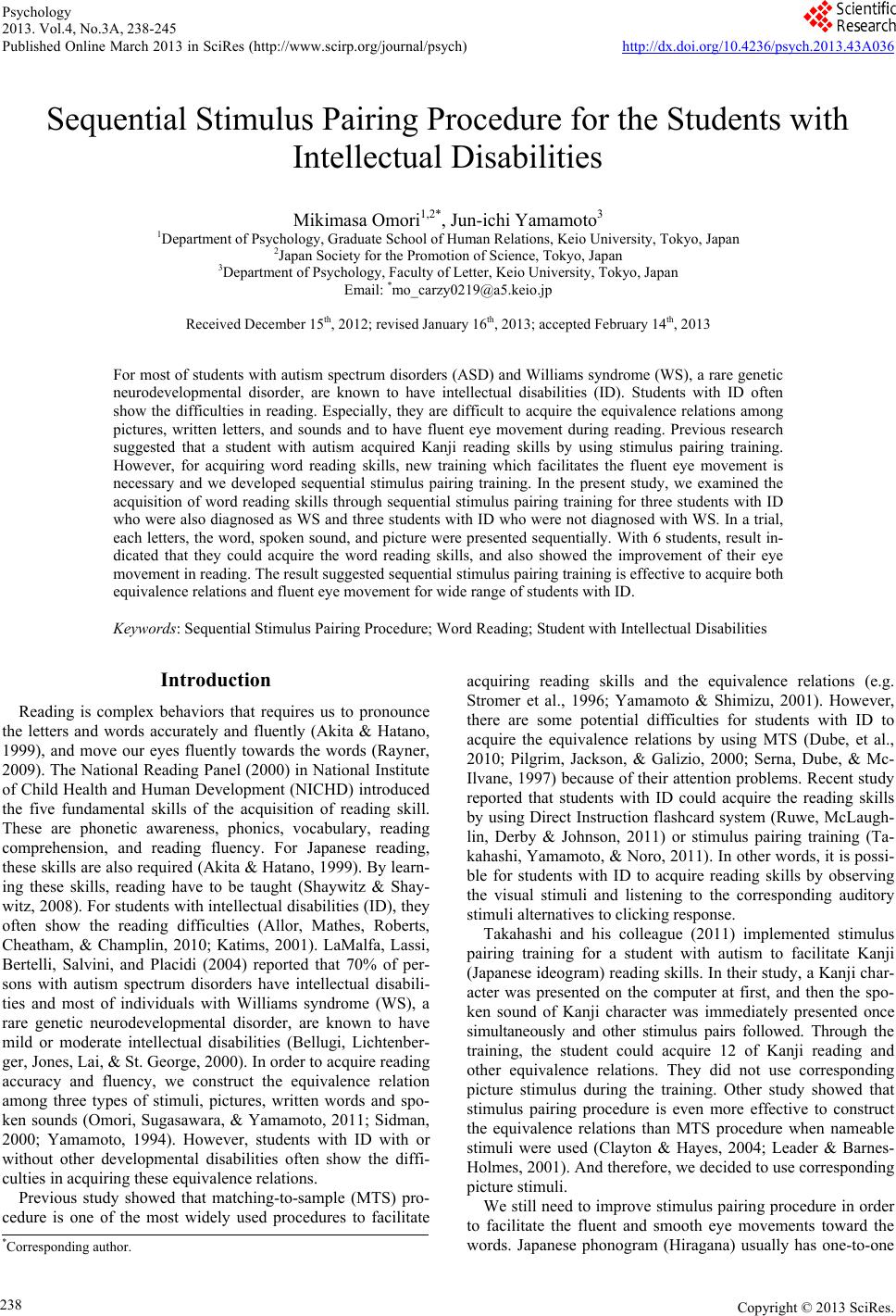Sequential Stimulus Pairing Procedure for the Students with ...