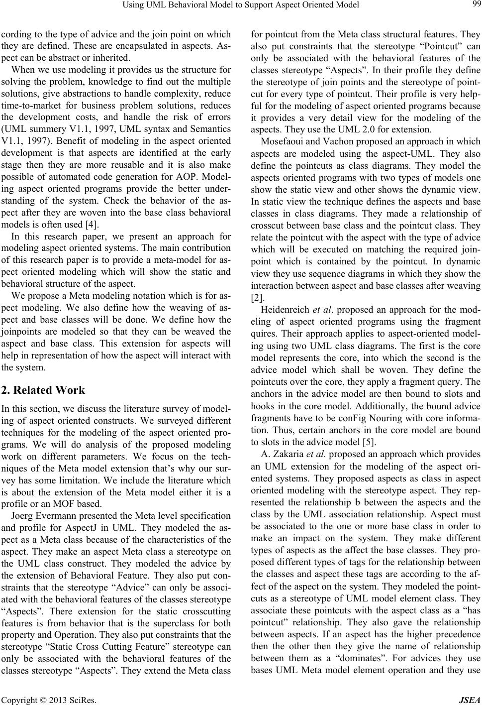 Using UML Behavioral Model to Support Aspect Oriented Model