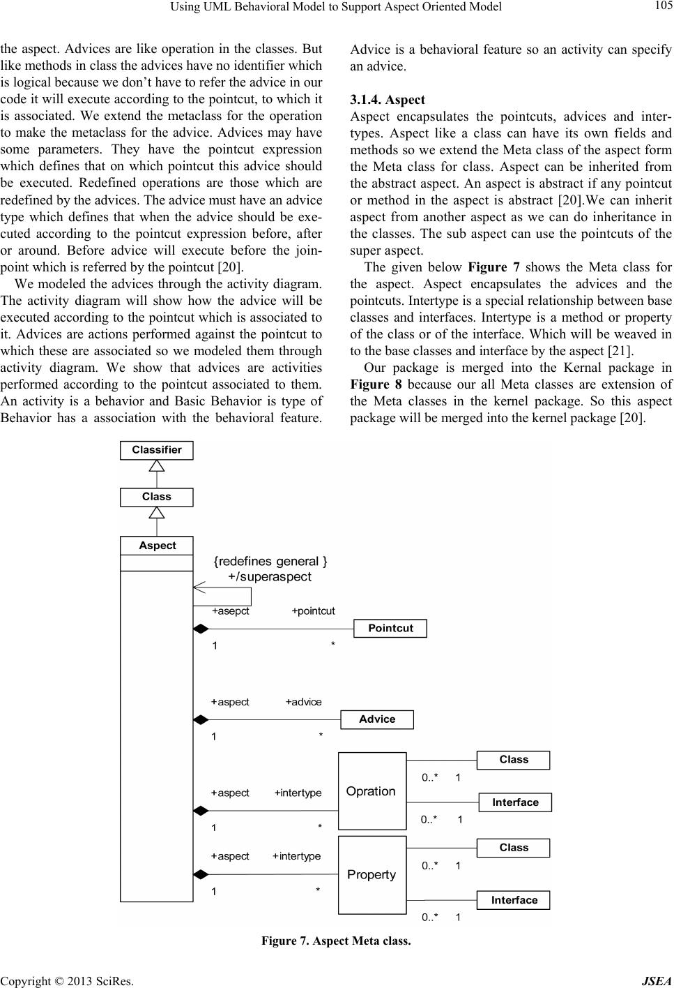 Using UML Behavioral Model to Support Aspect Oriented Model