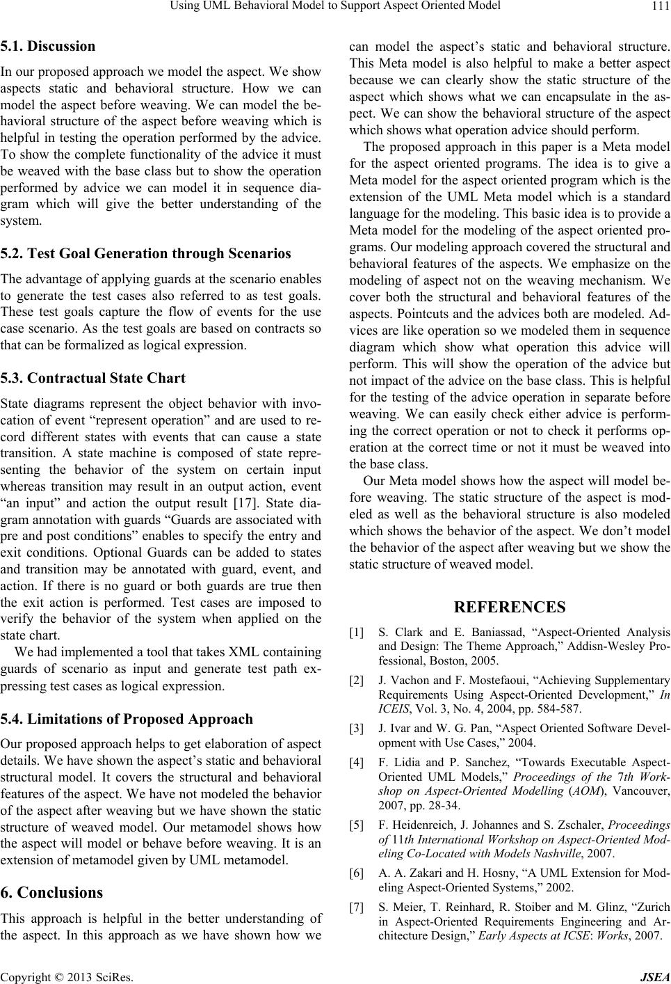 Using UML Behavioral Model to Support Aspect Oriented Model