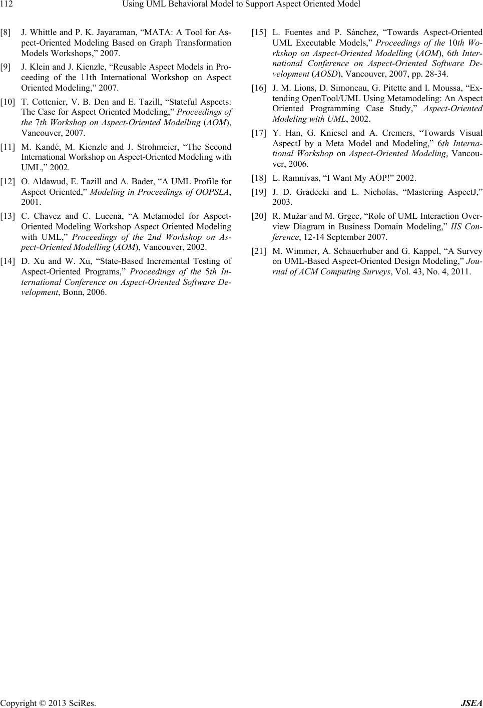 Using UML Behavioral Model to Support Aspect Oriented Model