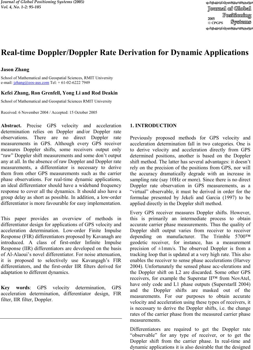 Real-time Doppler/Doppler Rate Derivation for Dynamic Applications