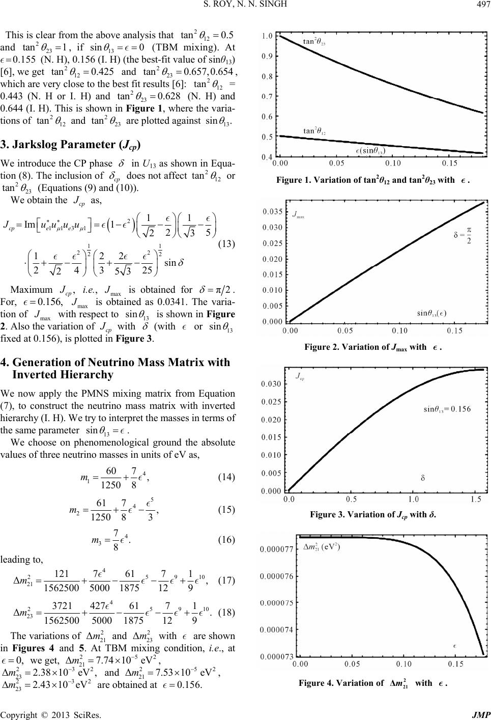 Expansion of U PMNS and Neutrino Mass Matrix M v in Terms of sin θ 13 ...