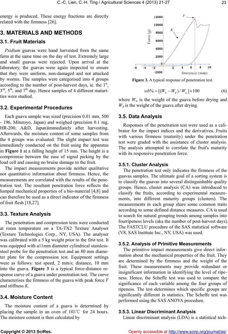 Slight free falling impact test for assessing guava maturity