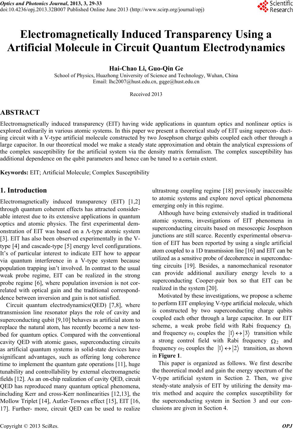 Electromagnetically Induced Transparency Using a Artificial Molecule in ...