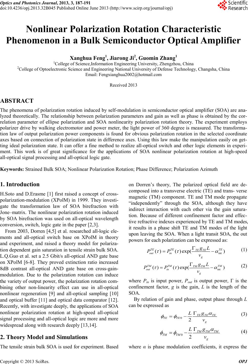 Nonlinear Polarization Rotation Characteristic Phenomenon in a Bulk ...