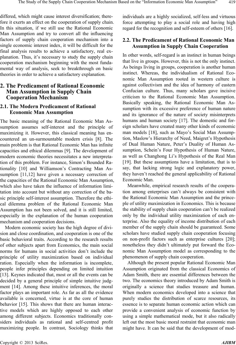 The Study of the Supply Chain Cooperation Mechanism Based on the ...