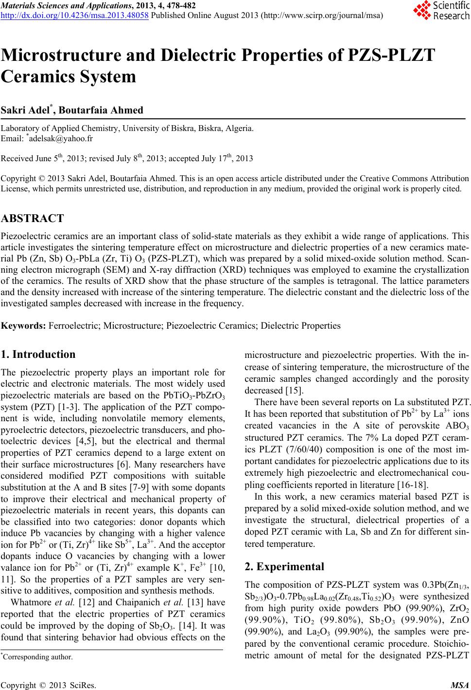 Microstructure and Dielectric Properties of PZS-PLZT Ceramics System