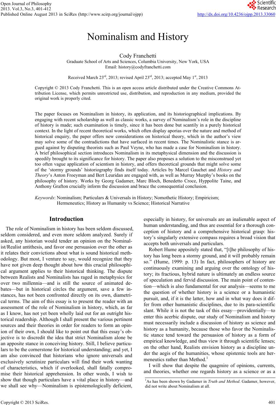 Nominalism and History