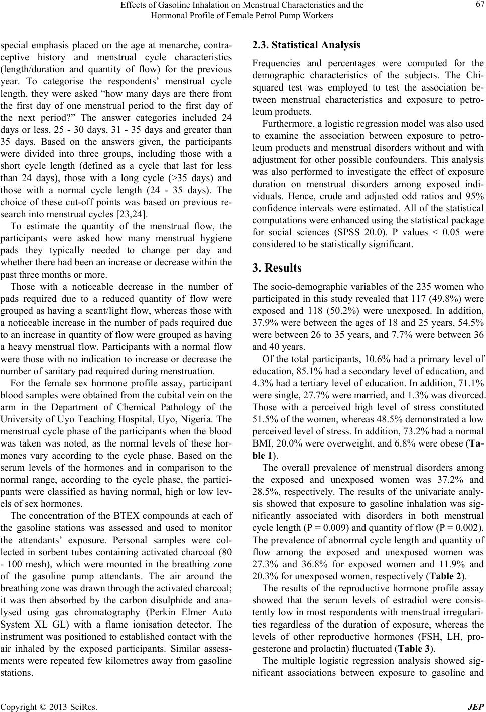 Effects of Gasoline Inhalation on Menstrual Characteristics and the ...