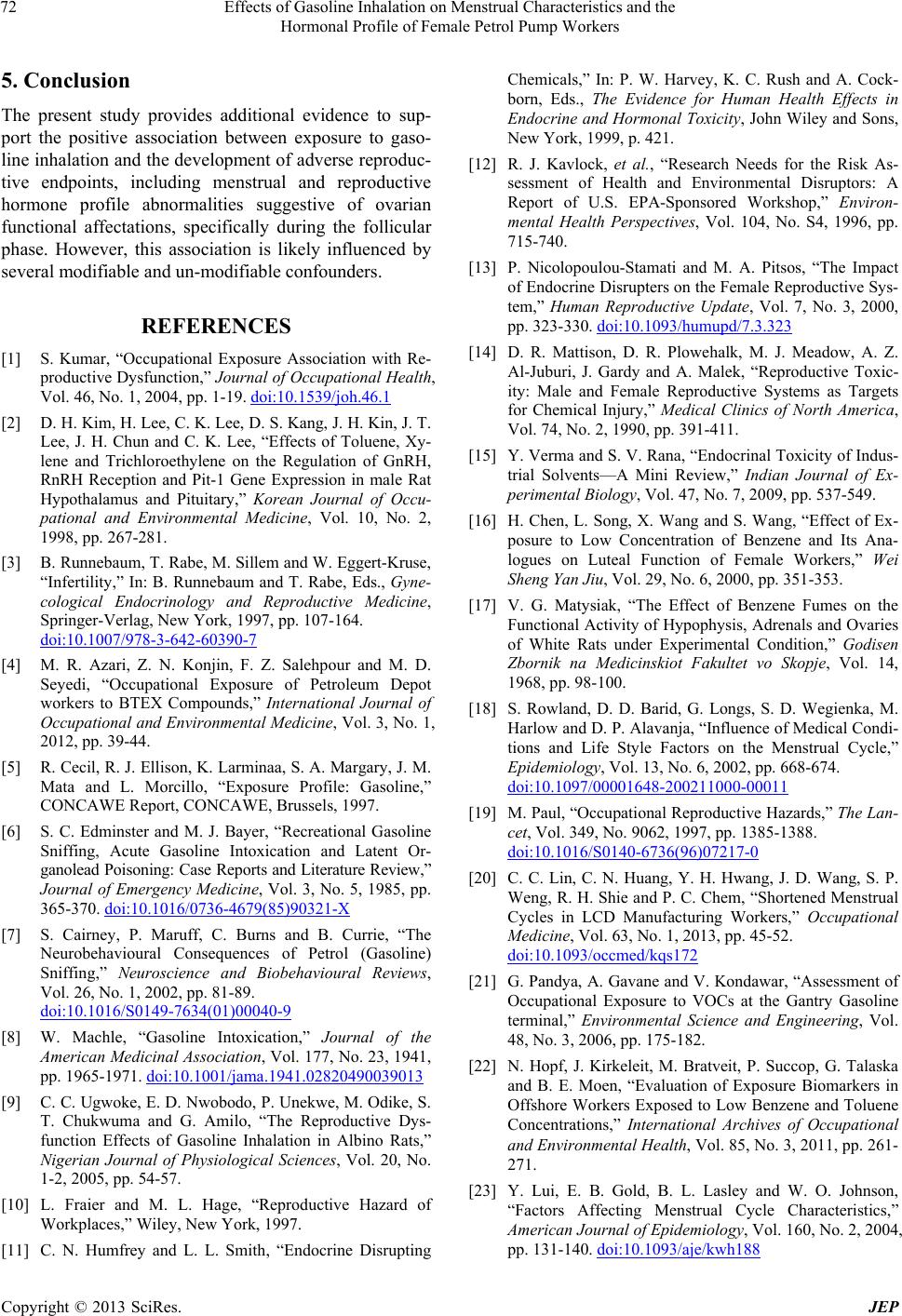 Effects of Gasoline Inhalation on Menstrual Characteristics and the ...