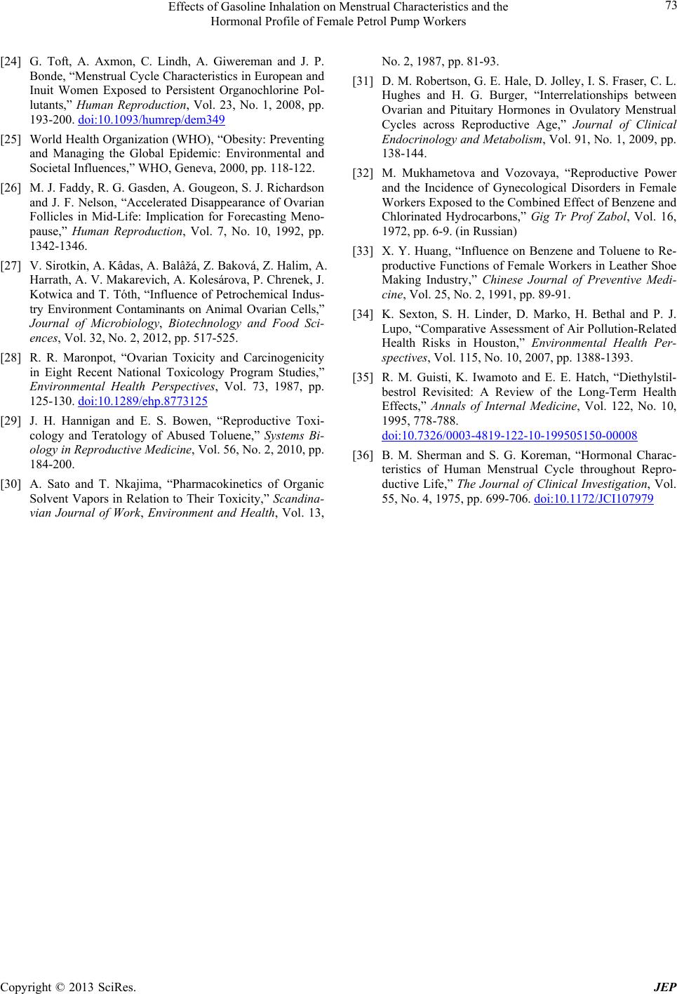 Effects of Gasoline Inhalation on Menstrual Characteristics and the ...