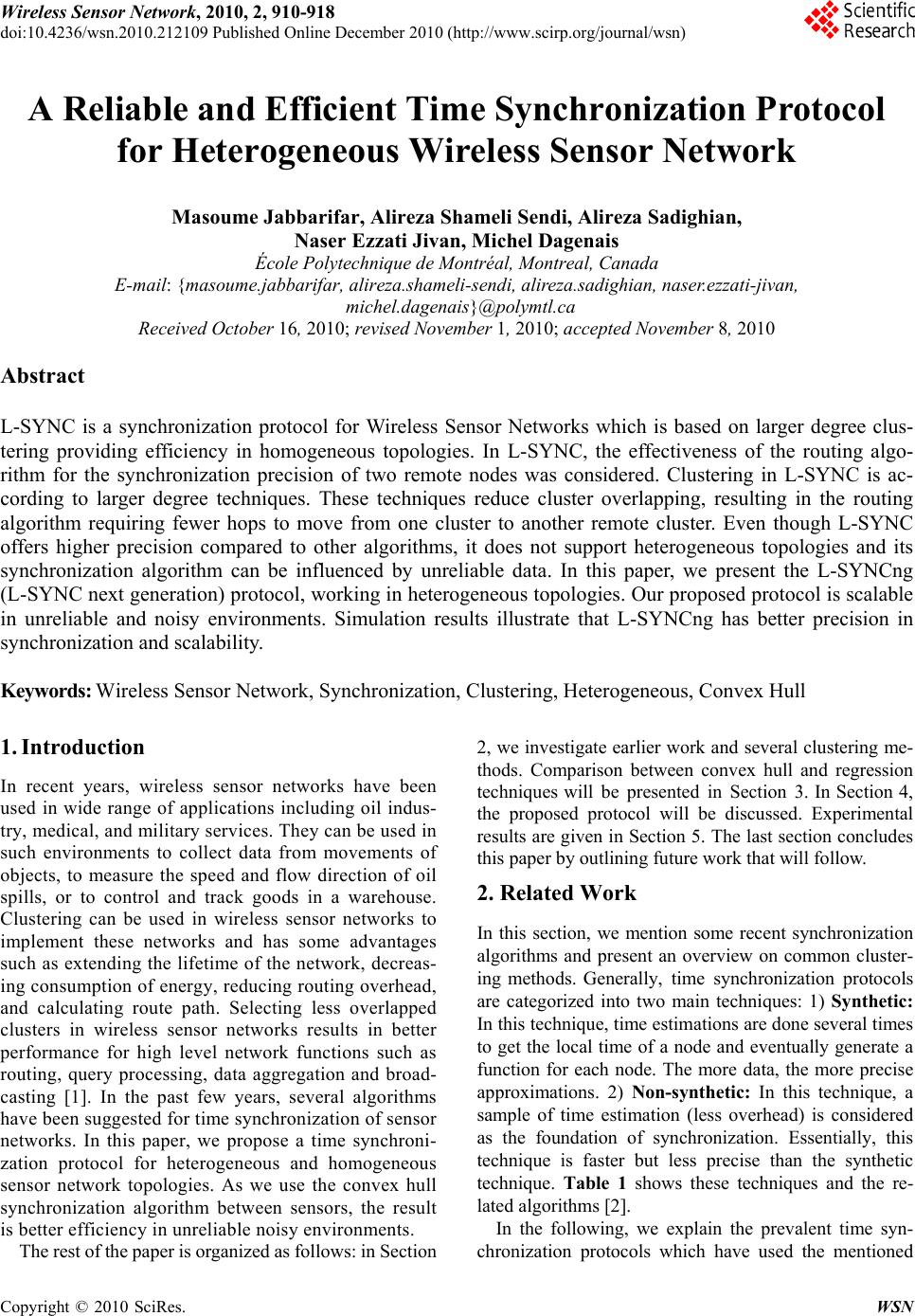 A Reliable And Efficient Time Synchronization Protocol For Heterogeneous Wireless Sensor Network