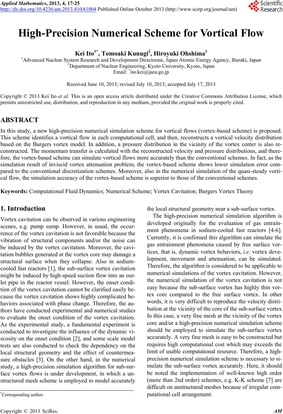 High-Precision Numerical Scheme for Vortical Flow