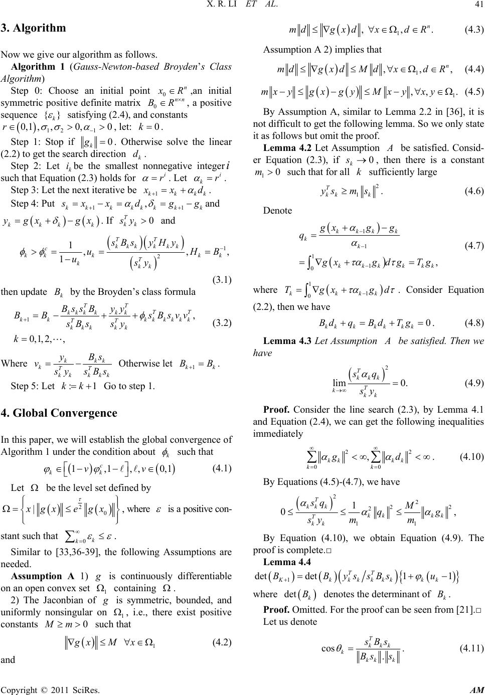 A Gauss-Newton-Based Broyden’s Class Algorithm for Parameters of Regression Analysis