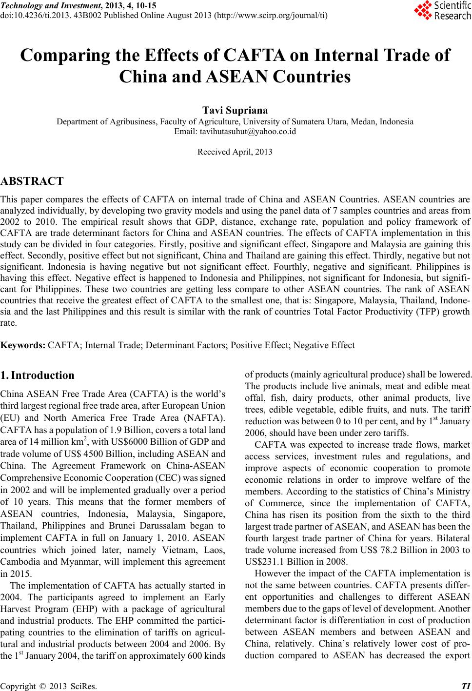 Comparing the Effects of CAFTA on Internal Trade of China and ASEAN ...