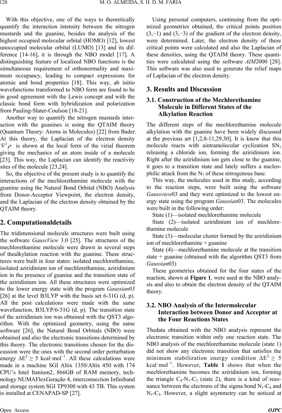 Computational Study of the Alkylation Reaction of the Nitrogen Mustard ...
