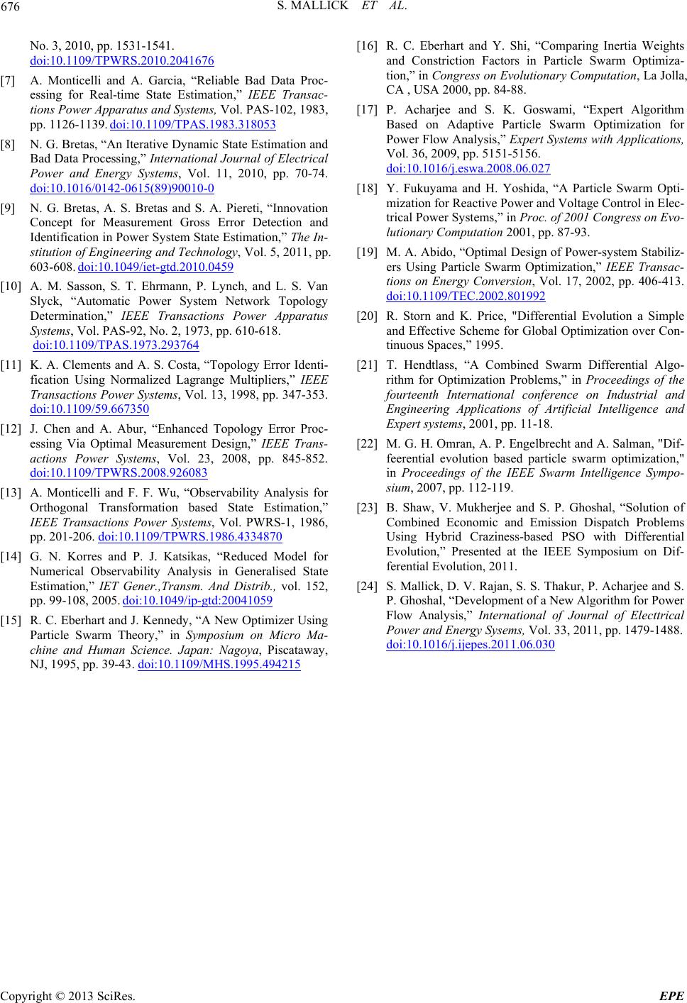 Optimal Static State Estimation Using Hybrid Particle Swarm Differential Evolution Based