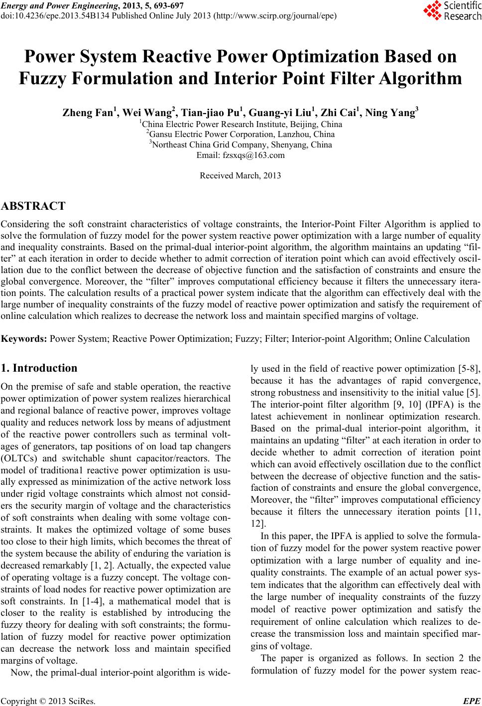 Power System Reactive Power Optimization Based On Fuzzy Formulation And Interior Point Filter