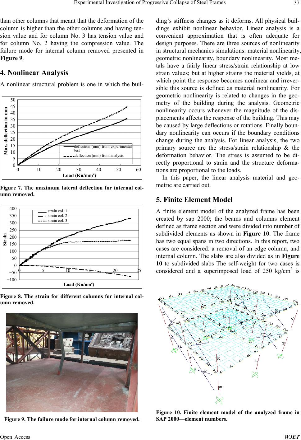Experimental Investigation of Progressive Collapse of Steel Frames