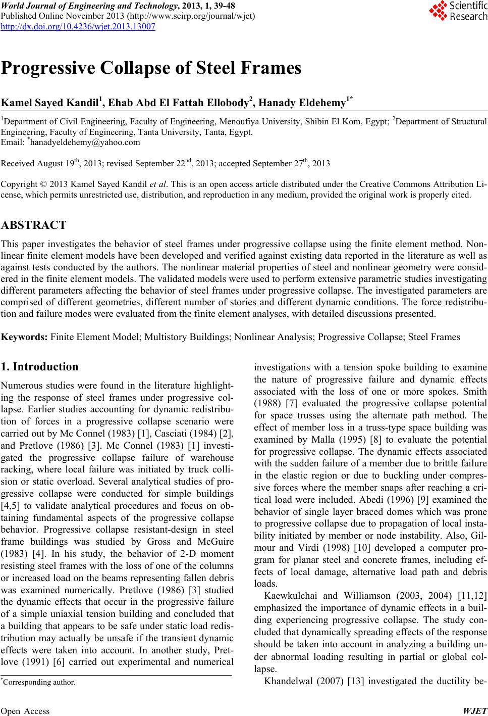 Progressive Collapse of Steel Frames