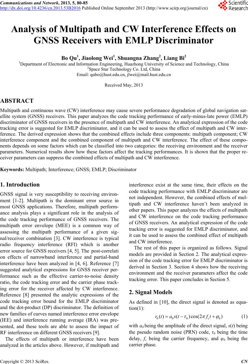 Analysis of Multipath and CW Interference Effects on GNSS Receivers ...
