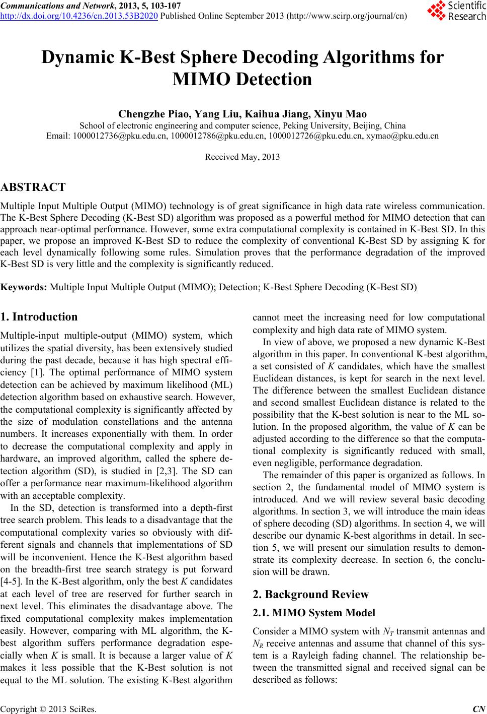 Dynamic K-Best Sphere Decoding Algorithms for MIMO Detection