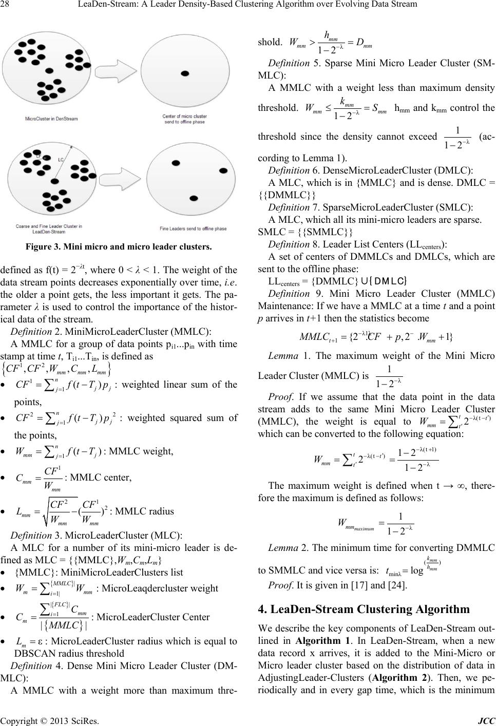 Leaden Stream A Leader Density Based Clustering Algorithm Over