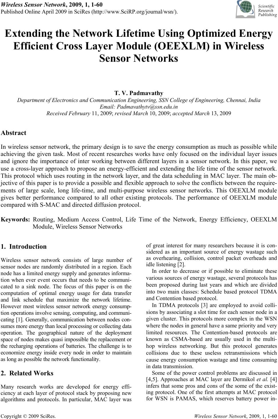 Extending the Network Lifetime Using Optimized Energy Efficient Cross Layer Module (OEEXLM) in ...