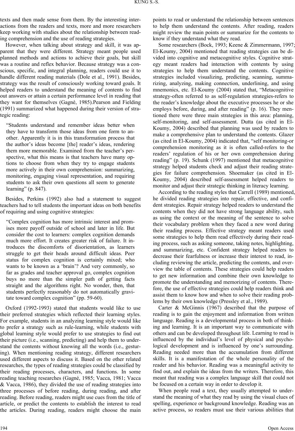 Exploring the Useful Reading Strategies among EFL College Students in ...